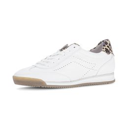 Gabor Damen Keilsneaker, Gr. 41, wei&szlig;, Glattleder, Schuhe, Freizeitschuh, Halbschuh, Schn&uuml;rschuh im Leo-Look
