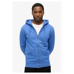 Kapuzensweatjacke Superdry "ESSENTIAL LOGO ZIP HOODIE HB", Damen, Gr. L, blau (chambray blau), angeraute Sweatware, Obermaterial: 100% Seide, unifarben, slim fit normal, ohne Ausschnitt, Rippb&uuml;ndchen, Sweatjacken, Baumwollmischung, slim fit