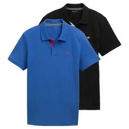 Poloshirt Tom Tailor, Herren, Gr. M, blau (advanced blau), Jersey, Obermaterial: 100% Baumwolle, regular fit taillenbedeckt, ohne Ausschnitt, Shirts, im Doppelpack