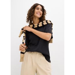 bonprix Damen T-Shirt, schwarz, Gr. 40, unifarben, Jersey, Obermaterial: 100% Baumwolle, Shirts, lockere Passform, weite &Auml;rmel mit dezenter Raffung