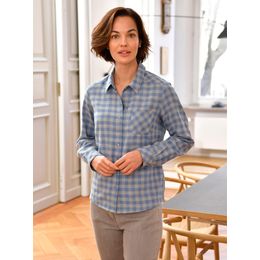 Casual Looks Damen Hemdbluse, blau, Gr. 48, gemustert, kariert, mehrfarbig, 75% Baumwolle, 25% Polyester, Blusen