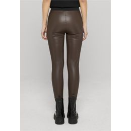 Urban Classics Damen Leggings "Urban Classics Damen Ladies Faux Leather High Waist Leggings", braun, Gr. M, unifarben, 91% Polyester, 9% Elasthan,