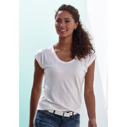 Beach Time BEACHTIME Damen Kurzarmshirt "mit leicht transparenten Streifen", blau, Basic, Gr. 32, gestreift, Obermaterial: 50% Baumwolle, 50% Viskose, Shirts,