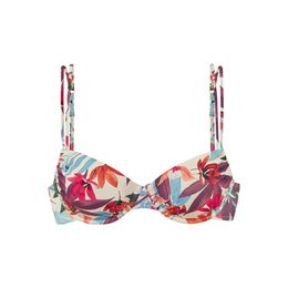 Lascana Damen B&uuml;gel-Bikini-Top "Imani", beige, Gr. 38, bedruckt, Recycling-Polyamid, Bikini-Oberteile, mit sommerlichem Bl&auml;tterprint