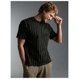 TRIGEMA Herren T-Shirt "TRIGEMA T-Shirt mit Allover Streifen-Muster"schwarz, Basic, Gr. M, Single Jersey, 100% Baumwolle, Shirts