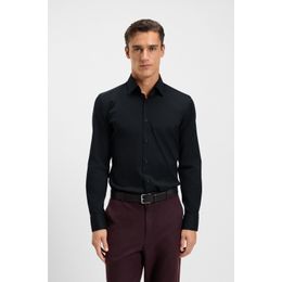 BOSS Herren Businesshemd "HANK"schwarz001, Gr. 40, unifarben, Web, Obermaterial: 92% Polyamid, 8% Elasthan, Hemden, Slim-Fit, aus funktionalem