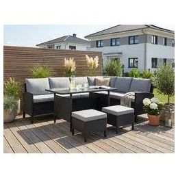 Gartenlounge-Set Konifera "Manhatten, Gartenm&ouml;bel Set", schwarz (schwarz, dunkelgrau), B:62cm, Stahl, Sitzm&ouml;bel-Sets, Stahl/Polyrattan, Topseller