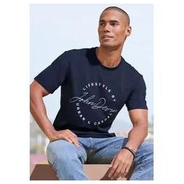 T-Shirt John Devin, Herren, Gr. 3XL (64/66), blau (navy), Jersey, Obermaterial: 100% Baumwolle, bedruckt, normal normal, Rundhals, abgesteppte Kante, Shirts T-Shirt, Rundhalsshirt mit Print aus reiner Baumwolle