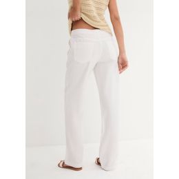 bonprix Damen Leinenhose, wei&szlig;, Gr. 44, Web, Obermaterial: 55% Leinen, 45% Baumwolle, Hosen, Loose Fit, mit Kordelzugbund, mit Eingrifftaschen, mit