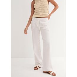 bonprix Damen Leinenhose, wei&szlig;, Gr. 46, Web, Obermaterial: 55% Leinen, 45% Baumwolle, Hosen, Loose Fit, mit Kordelzugbund, mit Eingrifftaschen, mit