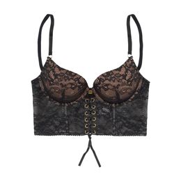 JETTE Damen Push-up-BH, Gr. 75, schwarz, Spitze, Obermaterial: 82% Polyamid, 9% Elasthan, 9% Polyester, BHs, in h&uuml;bscher Bustier-Form, sexy Dessous