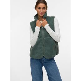 V&eacute;ro Moda VERO MODA Damen Pl&uuml;schweste "VMJOSEFINE SL TEDDY ZIP VEST EXP"laurel wreath, Gr. S, Westen, Kunstfaser