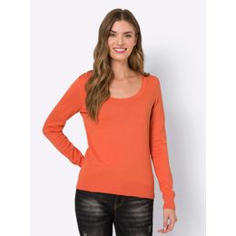 Damen Rundhalspullover "Rundhals-Pullover", orange, Gr. 50, Linea Tesini BY HEINE, unifarben, 100% Baumwolle, Pullover