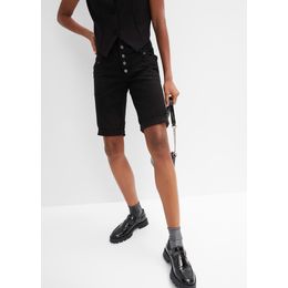 bonprix Damen Bermudas, schwarz, Gr. 48, Obermaterial: 97% Baumwolle, 3% Elasthan, Hosen, aus elastischem Baumwoll-Mix, Regular Fit Passform, hohe