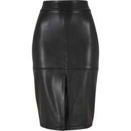 Urban Classics Damen Sommerrock "Urban Classics Damen Ladies Synthetic Leather Pencil Skirt", schwarz, Gr. S, unifarben, 93% Polyester, 7% Elasthan,