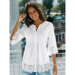 Lady Damen Spitzenbluse, wei&szlig;, Gr. 48, unifarben, 100% Baumwolle, Spitze:100% Baumwolle, Blusen