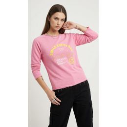 Zwillingsherz Damen Sweatshirt ""Smile Everyday"", pink, Gr. SM, unifarben mit Farbeinsatz, Sweatware, Obermaterial: 50% Baumwolle, 50% Polyester,