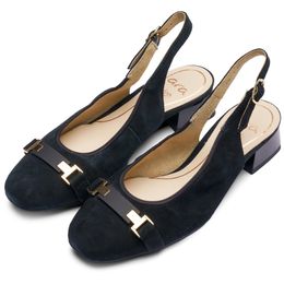 Ara Damen Slingpumps "GRAZ", Gr. 3schwarz, Ziegenveloursleder, gl&auml;nzend, unifarben, Schuhe, Blockabsatz, Businessschuh, mit verstellbarer Schnalle,