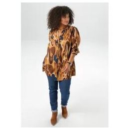 Longbluse ANISTON PLUS, Damen, Gr. 46, braun (beige, blau, braun), Web, Obermaterial: 100% Baumwolle, bedruckt, gemustert, l&auml;ssig geschnitten, V-Ausschnitt, 1-Knopf-Manschette, Blusen Longbluse, extravagant bedruckt im trendigen Farbverlauf