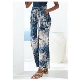 Palazzohose Lascana, Damen, Gr. 34, N-Gr, blau (blau bedruckt), Web, Obermaterial: 100% Viskose, bedruckt, figurumspielend normal, Hosen Palazzohose, mit Bindeband, Schlupfhose, casual