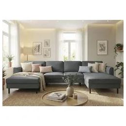 Wohnlandschaft Home Affaire "Booster II, whlw. mit Schlaffunktion & Bettkasten, Fu&szlig; schwarz", anthrazit, B:305cm H:83cm T:161cm, 92% Polyester, 5% Polyamid, Sofas, Wohnlandschaft, Sofa in U-Form, Breite 305 cm, in Cord oder Struktur LEO o. LINO