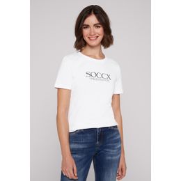 SOCCX Damen Rundhalsshirt, wei&szlig;, Gr. XL, bedruckt, Single Jersey, Material: 100% Baumwolle, Shirts, aus Baumwolle