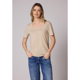 V-Shirt Street One, Damen, Gr. 34, beige (cotton beige), Web, 50% Baumwolle, 50% Modal, unifarben, comfort fit normal, V-Ausschnitt, abgesteppt, Shirts, im Basic-Style