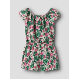 name it M&auml;dchen Kurzoverall "NKFVINAYA PLAYSUIT FFF"summer sand aop:hibiscus, Gr. 158, bedruckt, Web, Obermaterial: 98% Polyester, 2% Elasthan,
