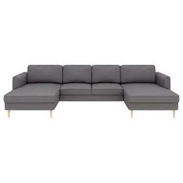 Wohnlandschaft Home Affaire "Booster, whlw. mit Schlaffunktion & Bettkasten, Fu&szlig; Buche lackiert", grau (anthrazit), B:305cm H:83cm T:161cm, 100% Polyester, Sofas, Wohnlandschaft, Sofa in U-Form, Breite 305 cm, in Cord oder Struktur