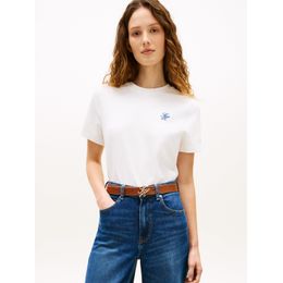 Tommy Hilfiger Damen Kurzarmshirt "TH SCRIPT REGULAR C-NECK SHORT SLEEVE TEE", wei&szlig;, Gr. XS, unifarben, Single Jersey, Obermaterial: 95% Baumwolle,