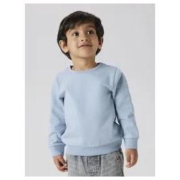 Sweatshirt name it "NMNSELI LS SWE BRU NOOS", M&auml;dchen, Gr. 104, blau (dusty blau), angeraute Sweatware, Obermaterial: 60% Baumwolle, 40% Polyester, unifarben, relaxed fit h&uuml;ftbedeckend, Rundhals, Rippb&uuml;ndchen, Sweatshirts Sweatshirt