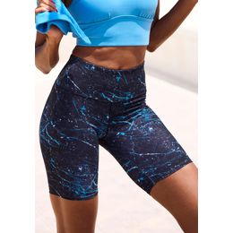 active by Lascana LASCANA ACTIVE Damen Shorts, blau, Gr. M, bedruckt, gemustert, mehrfarbig, Obermaterial: 82% Polyester, 18% Elasthan, Hosen, Abstrakte Musterung