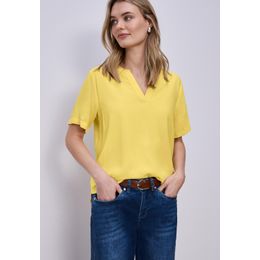Kurzarmbluse Street One, Damen, Gr. 38, bloom gelb, Stoff, 100% Viskose, unifarben, normal normal, Rundhals, B&uuml;ndchen, Blusen, aus softer Viskose