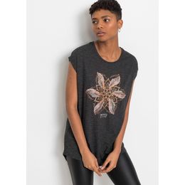 bonprix Damen T-Shirt, schwarz, Gr. 36, Obermaterial: 50% Polyester, 50% Viskose, Shirts, A-Linie, Kurzarm, aus Viskose und Polyester, mit