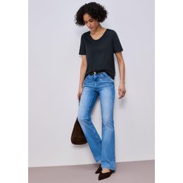 V-Shirt Street One, Damen, Gr. 34, schwarz (shadowed navy), Web, 50% Baumwolle, 50% Modal, unifarben, comfort fit normal, V-Ausschnitt, abgesteppt, Shirts, im Basic-Style