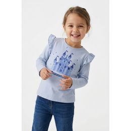 name it M&auml;dchen Langarmshirt "NMFTIKKA LS TOP BOX PB", blau, Gr. 98, bedruckt, unifarben, Jersey, Obermaterial: 95% Baumwolle, 5% Elasthan, Shirts