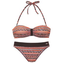 Buffalo Damen Bandeau-Bikini, braun, Gr. 36, bedruckt, gestreift, Xtra Life LYCRA, Bikini-Sets, Mit trendigem Streifendruck