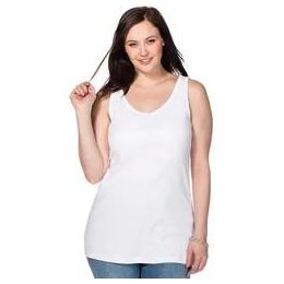 Tanktop sheego, Damen, Gr. 48, wei&szlig;, 100% Baumwolle, unifarben, V-Ausschnitt, Tops Tanktop