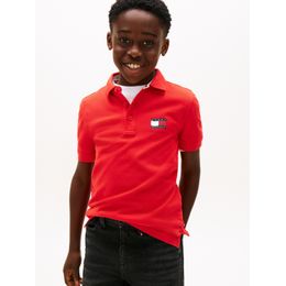 Poloshirt Tommy Hilfiger "WAVY FLAG POLO ITHICA PLACKET SHORT SLEEVE", M&auml;dchen, Gr. 5 (110), rapid rot, Piqu&eacute;, Obermaterial: 100% Baumwolle, unifarben, regular fit normal, hoch geschlossener Ausschnitt, Rippstrickb&uuml;ndchen, Shirts, Kinder bis 16 Jahre, Baumwoll-Piqu&eacute;, regular fit
