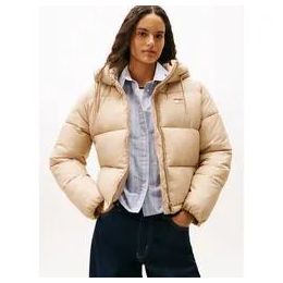 Tommy Hilfiger Steppjacke TOMMY JEANS "TJW HOODED PUFFER JACKET", Damen, Gr. M (38), malted milk, Web, Obermaterial: 100% Nylon, unifarben, regular fit, Jacken Steppjacke