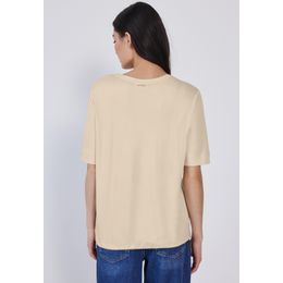 Damen T-Shirt, beige, Gr. 34, STREET ONE STUDIO, unifarben, Web, 50% Baumwolle, 50% Modal, Shirts, mit Rundhalsausschnitt
