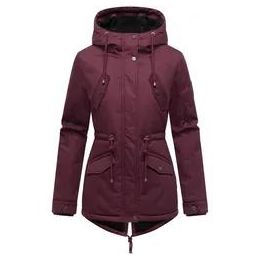 Winterjacke Marikoo "Manolya", Damen, Gr. M (38), rot (dunkelrot), Oberstoff: 100% Baumwolle. Futter: 100% Polyester. Wattierung: 100% Polyester. &Auml;rmelfutter: 100% Polyester, figurbetont Po-bedeckend, hoch geschlossener Ausschnitt, &Auml;rmel ohne &Auml;rmelschlitz Rippstrickb&uuml;ndchen mit Druckknopf, Jacken Winterjacke, stylischer Kurzmantel mit weichem Teddyfell-Futter