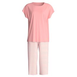 Calida Damen Capri-Pyjama "Lovely Nights", Gr. Speach cream, Single Jersey, Obermaterial: 100% Baumwolle, Homewear-Sets, mit kurzem Arm und