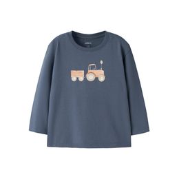 name it M&auml;dchen Langarmshirt "NMMFOTROELS LS NREG TOP", blau, Gr. 122, bedruckt, unifarben, Jersey, Obermaterial: 95% Baumwolle, 5% Elasthan, Shirts