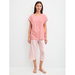 Calida Damen Capri-Pyjama "Lovely Nights", Gr. Lpeach cream, Single Jersey, Obermaterial: 100% Baumwolle, Homewear-Sets, mit kurzem Arm und