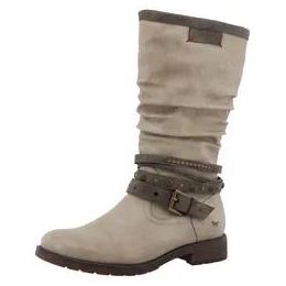 Winterstiefel Mustang SHOES "Elfi", Damen, Gr. 37, Normalschaft, beige, Lederimitat, used, Schuhe Winterstiefel, Stiefel mit Zierriemchen und Blockabsatz