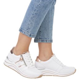 Remonte Damen Keilsneaker, Gr. 44, wei&szlig;, Leder, Lederimitat, Schuhe, Freizeitschuh, Halbschuh, Schn&uuml;rschuh mit Metallic-Kontrastbes&auml;tzen