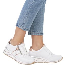 Remonte Damen Keilsneaker, Gr. 43, wei&szlig;, Leder, Lederimitat, Schuhe, Freizeitschuh, Halbschuh, Schn&uuml;rschuh mit Metallic-Kontrastbes&auml;tzen