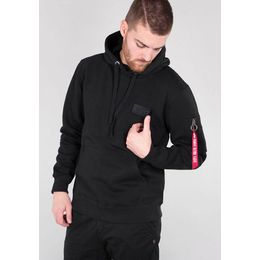 Herren Kapuzensweatshirt, schwarz, Gr. S, Alpha Industries, bedruckt, unifarben, angeraute Sweatware, Obermaterial: 80% Baumwolle, 20% Polyester,
