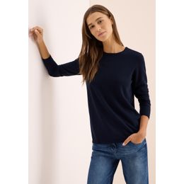 Cecil Damen Strickpullover, blau, Gr. L, unifarben, Strick, Obermaterial: 60% Baumwolle, 40% Viskose, Pullover, mit feinem Detail an der Schulter und